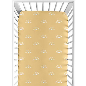 Sweet Jojo Designs Yellow Boho Rainbow Boy or Girl Fitted Crib Sheet Baby or Toddler Bed Nursery - Mustard Orange and White Celestial Sky Outdoors Nature Gender Neutral