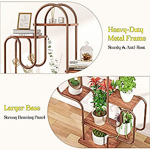 Allinside Cactus Corner Bookshelf, 6 Tiers Multipurpose Plant Stand, Heavy-Duty Metal Corner Shelf, Creative Tall Display Rack, Rustic Bookcase for Living Room, Bedroom, Home Office and Balcony