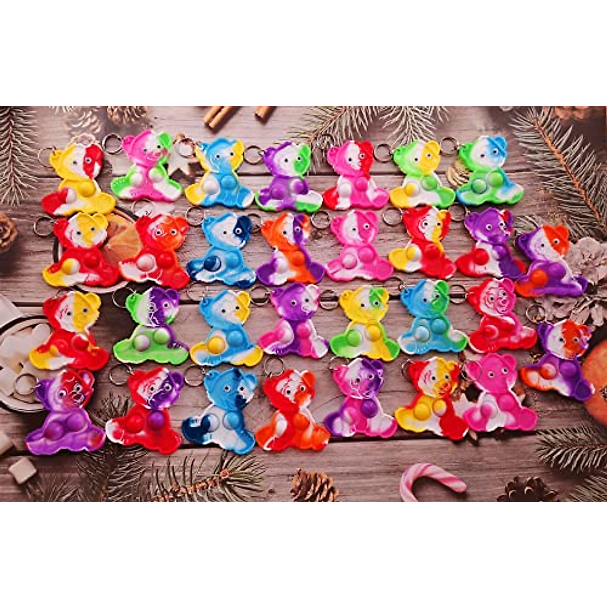 30 Packs Bulk Bear Push Rainbow Bubble Mini Pop Fidget for Boy Girls Kids,Small Birthday Summer Party Favors Supplies and Classroom Student Graduation Prize Gifts