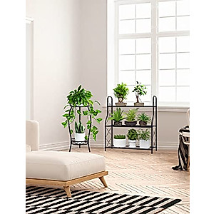 Bextcok 27inch Tall Metal Plant Stand Rustproof Decorative Wrought Iron Flower Pot Rack 2 Tier Supports for Small Double Plants Indoor Outdoor Patio Corner Garden, Black