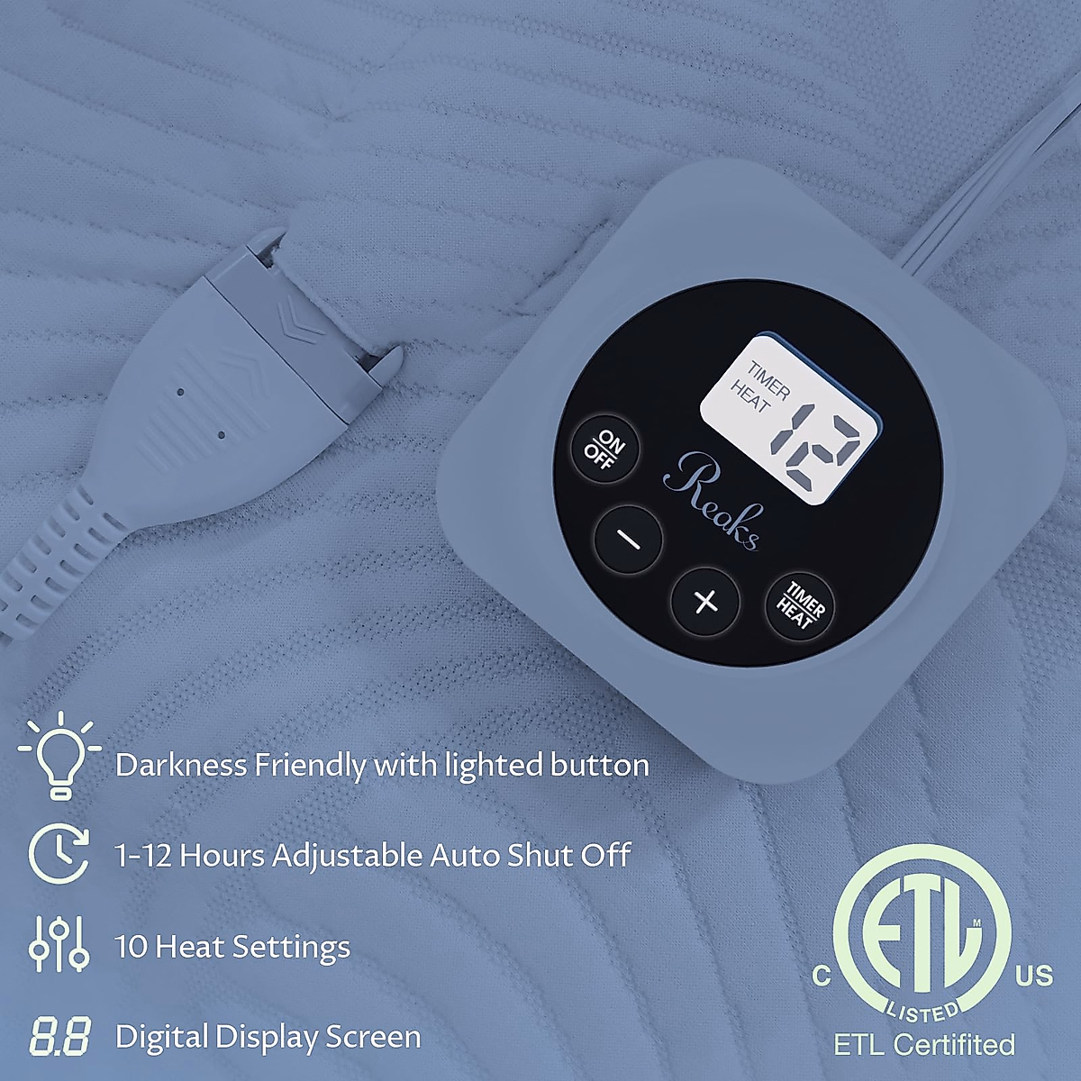 Full Size Electric Heated Mattress Pad 10 Heat Settings Single Control with Memory Timer for 1-12 Hours Auto Off, Lighted Button