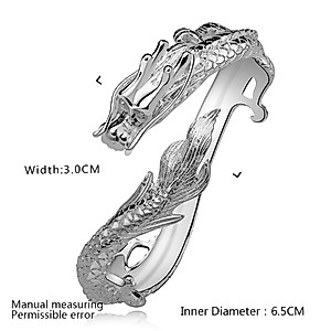 Goldenchen Fashion 925 Sterling Silver Antique Chinese Dragon Chic Lady Gentleman Bangle Bracelet