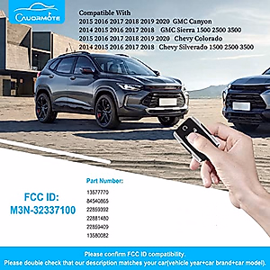 Key Fob Replacement for Chevrolet Silverado 1500 2500 3500, GMC Sierra 1500 2500 3500, Colorado GMC Canyon 2015-2020, Keyless Entry Remote Start FCC ID: M3N32337100(2 Packs)