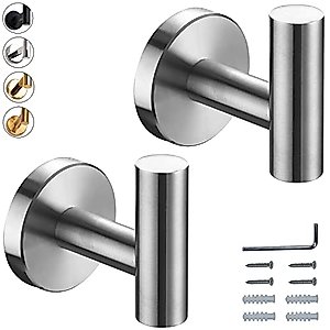 CANLUXY Towel Hooks for Bathroom 2 Pack - Robe Hooks for Kitchen Bath Wall Mounted - Towel Robe 2 Hooks Brushed