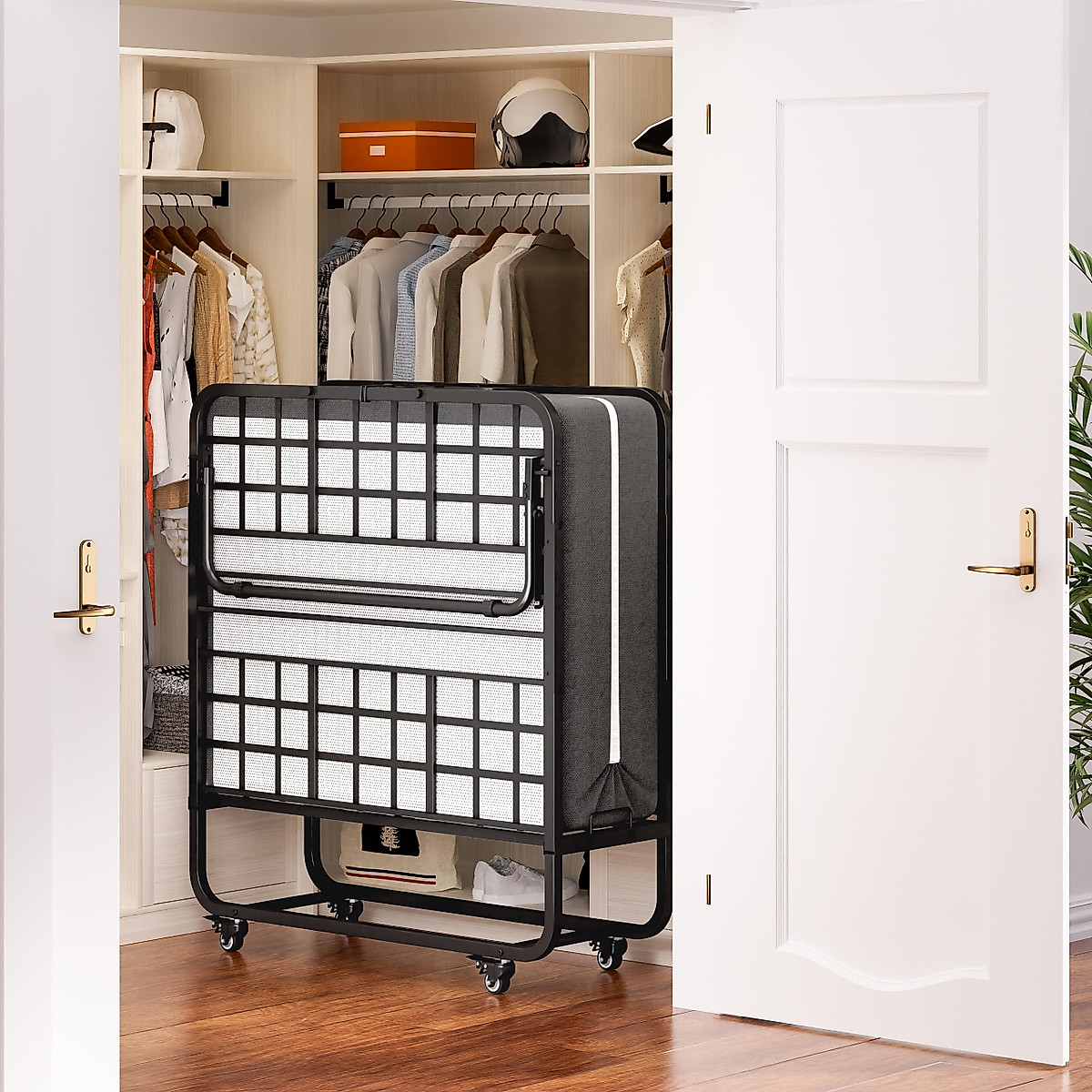 Folding Bed with Mattress 5" Memory Foam, 75" x 39" Portable Foldable Bed for Adults, Twin Rollaway Bed Guest Bed for Bedroom, Office, Camp, Space-Saving, Capacity 500lbs