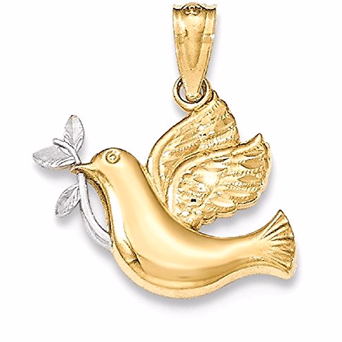 IceCarats 14K Yellow Gold Dove Symbol Peace Love Holy Spirit Bird Olive Branch Necklace Religious Pendant Christian Charm Only