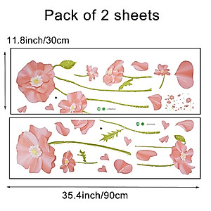 Pinenjoy Pink Flower Wall Decals Fresh Garden Floral Wall Sticker 47x29inch Removable Self-Adhesive Vinyl Wall Murals for Girls Bedroom Living Room TV Background Nursery Wall Art Decors