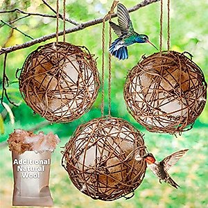 YYK Set of 3 Globe Hummingbird Nesters - Bird Nesting Material Holder – Nest Balls for Wild Birds Wrens Finches - Refillable Outdoor Bird Nesting Station to Build a Nest