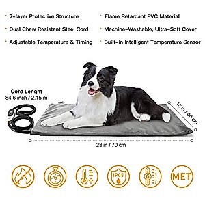 Toozey Pet Heating Pad, 6 Adjustable Temperature Dog Cat Heating Pad with Timer, Indoor Pet Heating Pads for Cats Dogs with Chew Resistant Cord, Electric Pads for Dogs Cats, Pet Heated Mat