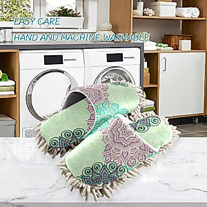 Kigai Microfiber Cleaning Slippers Green Mandala Washable Mop Shoes Slipper for Men/Women House Floor Dust Cleaner, Size M