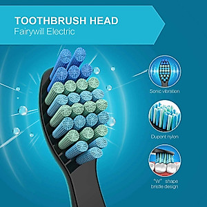 5pc Toothbrush Heads Compatible with Fairywill D7/D8/FW507/508, 551/917/959/D1/D3 (Black)
