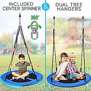 SereneLife Hanging Tent Swing with Hang Kit, Outdoor Tree Swing with Swivel Spinner for Kids (Blue)