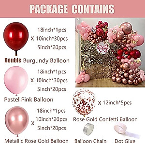 Oynearo Double Stuffed Burgundy and Pink Balloon Garland Arch Kit 150pcs Metallic Rose Gold Balloons Confetti Balloon for Baby Shower Birthday Bridal Engagement Anniversary Party Decoration