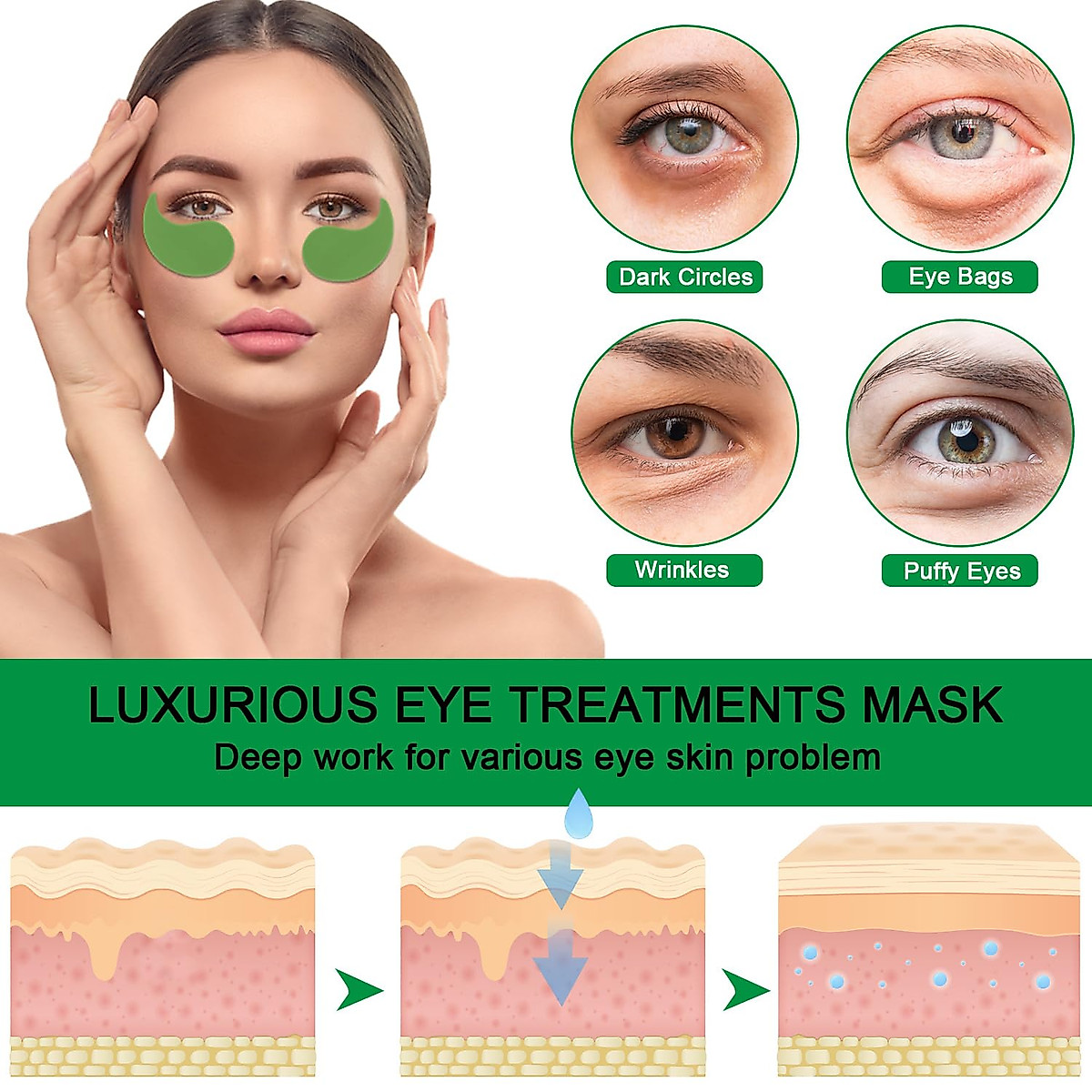 Zomira Under Eye Patches, Eye Masks for Reducing Dark Circles, Edema, and Puffiness, Improve Dullness, Shrink Eye Bags and Smooth Wrinkles, Firm & Hydated Under Eye Skin, Under Eye Treatment, 60PCS