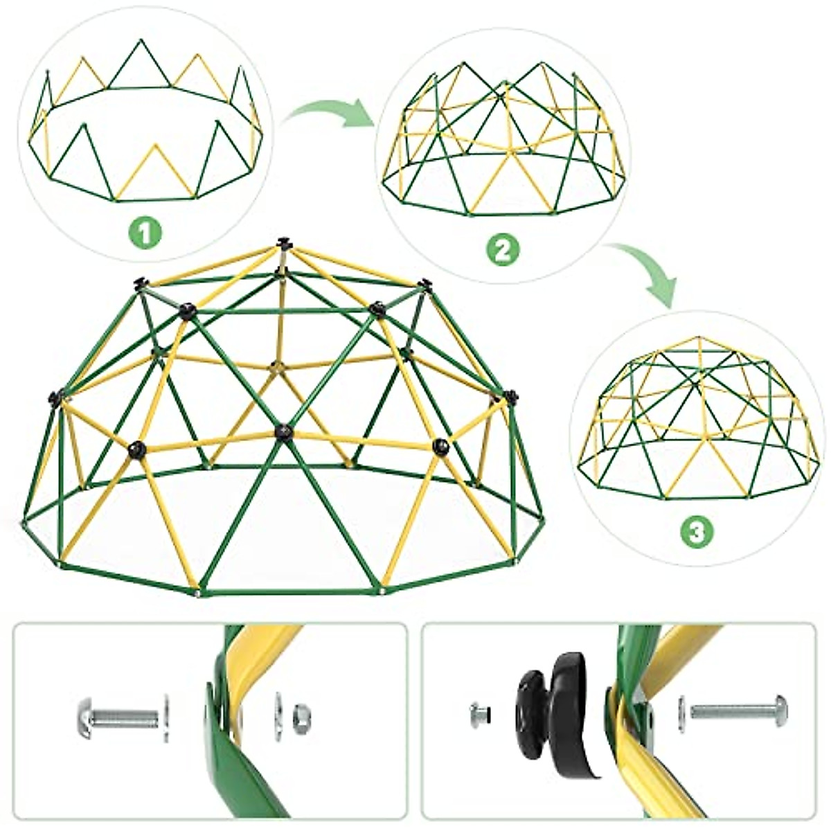 GIKPAL Climbing Dome, 10FT Dome Climber with Hammock for Kids 3 to 10 Outdoor Play Equipment, Supports up to 1000lbs Jungle Gym, Anti-Rust, Easy Assembly, Gift for Kids, Yellow+Green