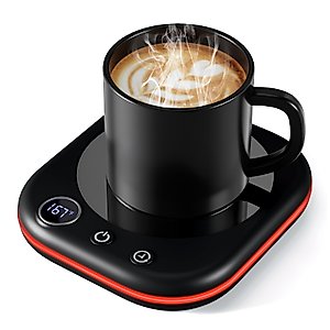 Mug Warmer Upgraded,Coffee Mug Warmer for Desk LEDs Light 3 Temp Settings (45-75℃) 1-12H Timer 4 H Auto Shut Off Beverage Cup Candle Warmer for Coffee Tea Milk(Black)