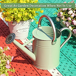 CherHome Watering Can for Outdoor Plants&Indoor Plants,Plant Watering Can 1 Gallon,Metal Flower Garden Watering Can Water Can Watering Pot,Galvanized Steel Watering Can Outdoor(Cream Green)