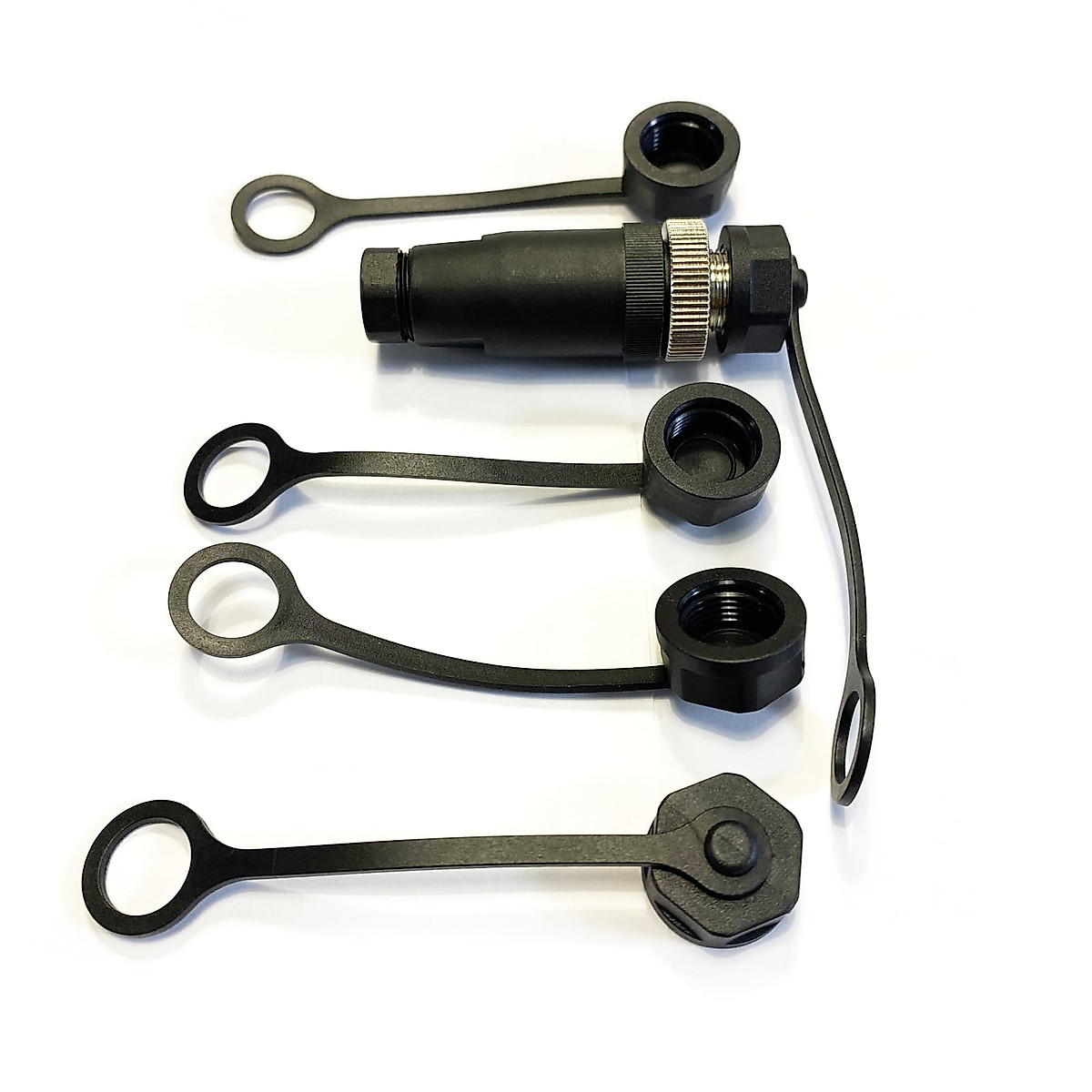 5Pcs M12 Connector Dust Cover for Male Connector, M12 Plastic Protective Cap M12 Black Bolt Covers Screw Caps Assortment Kit for Panel-Mount Sockets