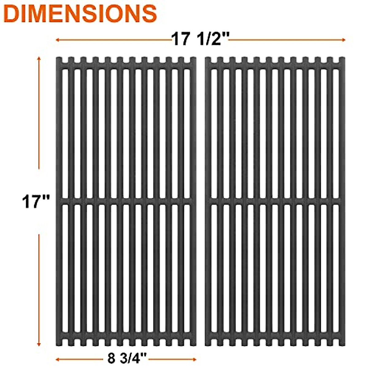 BBQ Future 17" Grill Grates for Charbroil 2-Burner Tru-Infrared Gas Grills 463644220 463642316 463632320 463632520, Cast Iron Cooking Grid Replacement Part G369-0030-W2 for Charbroil Grill Parts