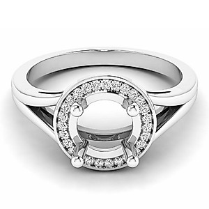 Dazzlingrock Collection 0.10 Carat (ctw) Round White Diamond Ladies Bridal Semi Mount Engagement Ring 1/10 CT, Can Be Fit 1.60 cts. (7 mm) Round Shape Center Stone, 14K White Gold, Size 4