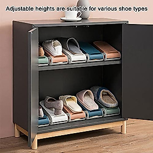 KNFUT Shoe Organizer Bag, Shoe Organizer Double Shoebox Rack Adjustable Space Saving Range Shoe Storage Shelf Slot Save Space Closet Range (Color : Blue)