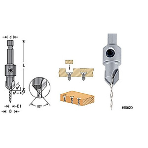 Amana Tool - 55624 Carbide Tipped 82° Countersink Taper #8 Screw 3/8 Dia x 7/64 Dril