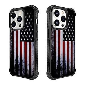 Tnarru Compatible with iPhone 14 Pro Case American Flag Pattern Hard PC Back and Soft TPU Sides Scratchproof Shockproof Protective Case for iPhone 14 Pro -Black
