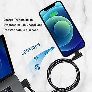 FOXSEA 3FT 90 Degree Lightning Cable MFi Certified Fast Charging Cord (Black&White) 3Pack