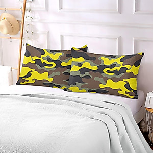 Yellow Camo Pillowcase for Hair and Skin Body Pillow Cover Long Pillow Covers 20"X 54" Pillow Cases Body Size with Zipper for Pillow