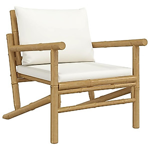 VRAXO 3 Piece Patio Lounge Set with Cream White Cushions Bamboo,Outdoor Furniture Sets-57.2lbs