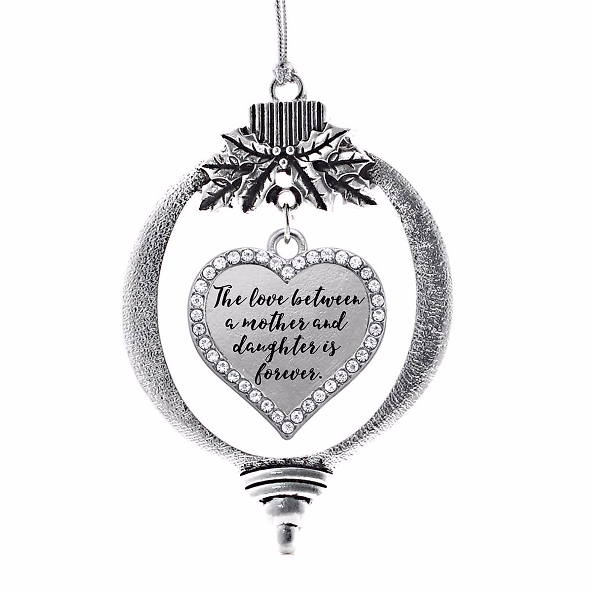Inspired Silver - Mother and Daughter Bond Charm Ornament - Silver Open Heart Charm Holiday Ornaments with Cubic Zirconia Jewelry