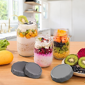 24 Pack Plastic Mason Jar Lids 12 Wide Mouth & 12 Regular Mouth with Sealing Rings Mason Jar Lids Fits Ball, Kerr & More Plastic Lids for Mason Jars Grey