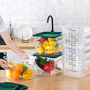 Lallisa 8 Pack 6 Qt Commercial Food Storage Containers with Lids Square Food Storage Container Clear Cereal Storage Containers for Kitchen Freezer Pantry Restaurant Flour Sugar(Green Lids)