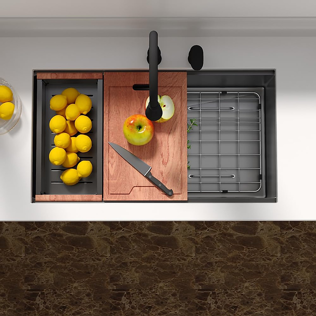 33 Kitchen Sink Black Stainless - Lordear 33 Inch Undermount Sink Ledge Workstation Gunmetal Black Stainless Steel 16 Gauge Single Bowl Under Counter Kitchen Sink Basin with Accessories