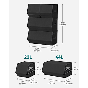 SONGMICS Set of 4 Stackable Storage Bins with Magnetic Closures, Fabric Storage Boxes with Lids, Storage Containers in Wardrobe Closet, Clothes Organizers, Classic Black URLB022B01