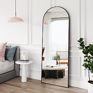 OGCAU Full Length Mirror, Floor Mirror, 65"x22" Arched-Top Mirror, Hanging or Leaning, Standing Mirror, Body, Wall Mounted with Aluminum Frame for Bedroom Living Room, Black