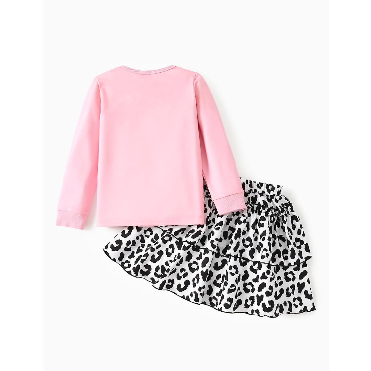 L.O.L. Surprise! Girls 2pcs Print Tee and Leopard Layered Skirt Set Casual Long Sleeve T-shirt and Cake Skirt Party Outfit Pink 5-6 Years