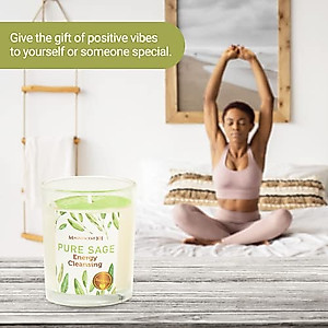 Magnificent 101 Pure Sage Energy Cleansing Candle for Smudging, Purification, Chakra Healing; Great Gift for Meditation, Aromatherapy & Yoga Practice; 100% Natural Soy Wax Candle in 6-oz. Glass Holder