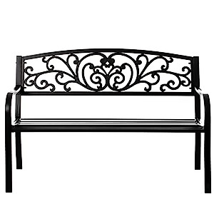 Gardenised QI003333L Black Patio Garden Park Yard 50" Outdoor Steel Bench