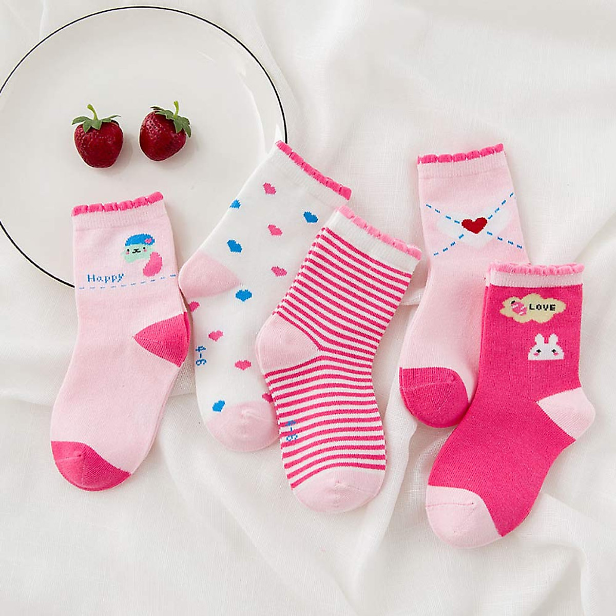 Zumou Toddler Kids Little Girls Cute Cotton Crew Socks 10 Pack Years (M (3-5T) / Toddler, Cute)