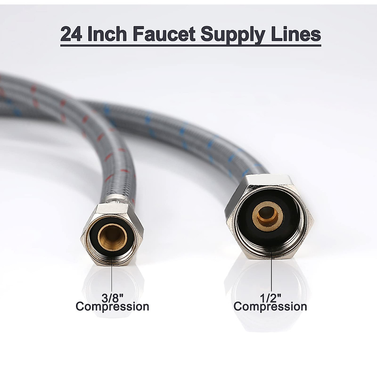 ARCORA Faucet Supply Lines, 24" Length Bathroom Kitchen Faucet Connector Braided Nylon Water Supply Line 3/8" Comp x 1/2" FIP 2Pcs (1 Pair)