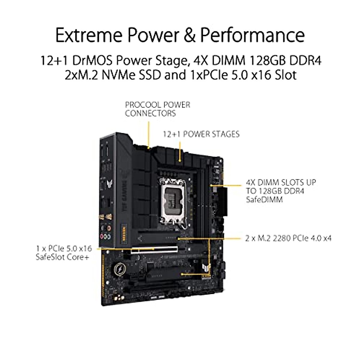 ASUS TUF GAMING B760M-PLUS WIFI D4 Intel(13th and 12th Gen)LGA 1700 mATX motherboard,PCIe 5.0,2xPCIe 4.0 M.2 slots,DDR4,WiFi 6,2.5Gb LAN,USB 3.2 Gen 2x2 Type-C,front USB 3.2 Type-C,Thunderbolt (USB4®)
