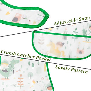 R HORSE 5Pcs Baby Toddler Bibs with Crumb Catcher Pocket & Snap Button Adjustable Waterproof Baby Feeding Bibs for Boys Girls 6-24 Months