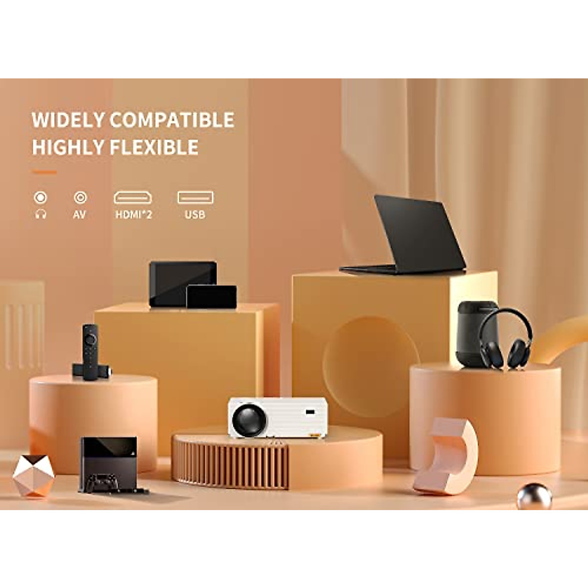 Mini Projector with 5G WiFi and Bluetooth, ALVAR 15000L 450 ANSI Native 1080P Portable Projector 4K Support, Outdoor Movie Projector with 120" Screen & 400" Display Compatible w/ TV Stick/HDMI/USB/PS5