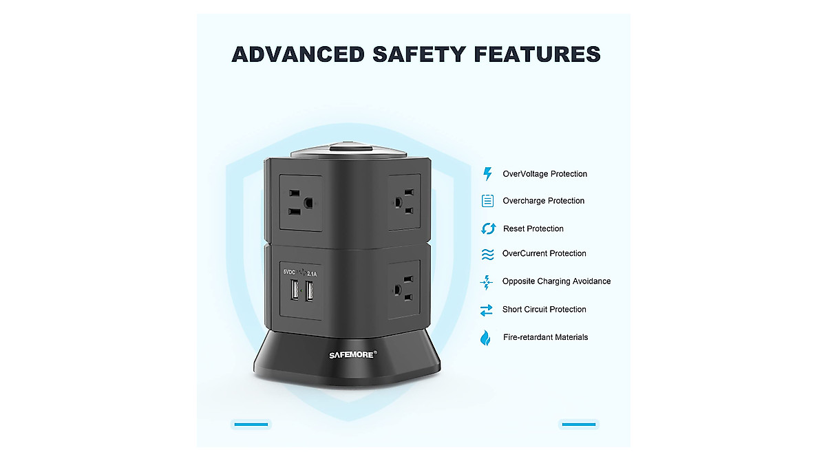 Power Strip Tower with 7 Outlets & 2 USB Ports