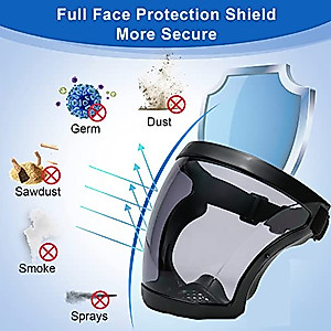 BFhongly 2 Pack Anti Fog Protective Full Face Shield, Plastic Safety Face Shield Equipment for Unisex and Adult, Reusable High-Definition Face Protection for Eye, Nose, Mouth Protection