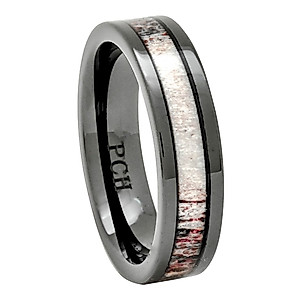 PCH Jewelers Deer Antler Ring in Black Ceramic 6mm Comfort Fit Wedding Band Size 7 to 12 (9.5)