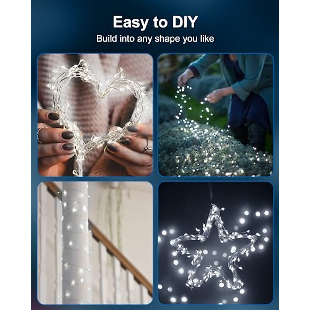 Fairy Lights Battery Operated, Firecracker String Lights Waterproof Silver Wire 5 Feet 60 Led Cluster Starry Lights for DIY Wreath Home Wedding Party Bedroom Mason Jar Holiday Christmas, Pure White