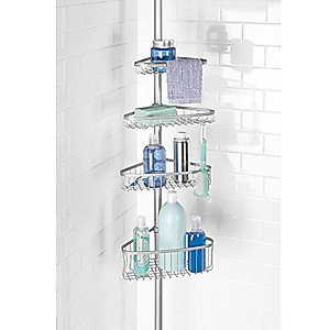 iDesign Steel 4-Shelf Extendable Tension Shower Caddy, The York Collection - 8" x 11" x 108", Silver