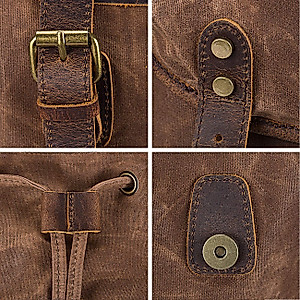 WUDON Leather Backpack for Men, Waxed Canvas Shoulder Rucksack for Travel School (Coffee-Oversize, Oversize)